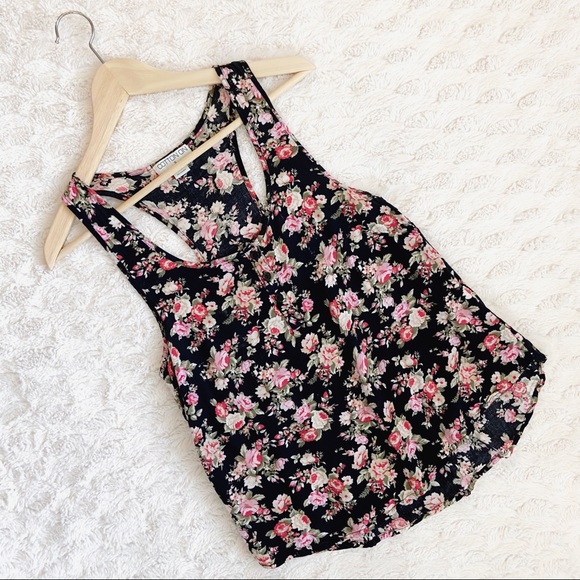 Cotton On | Tops | Black Floral Tank Top With Buttons | Poshmark